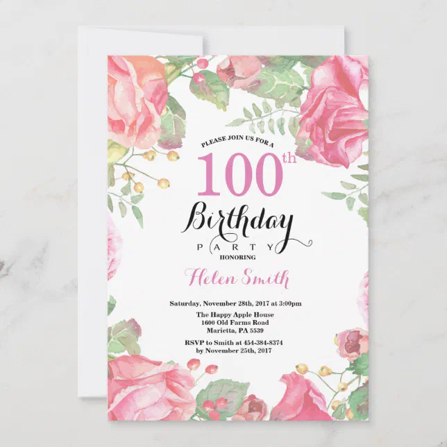 Botanical Floral 100th Birthday Invitation | Zazzle