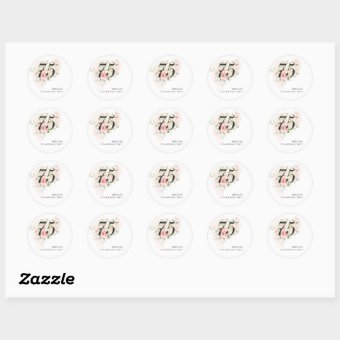 Botanical Floral 75th Birthday Party Classic Round Sticker | Zazzle