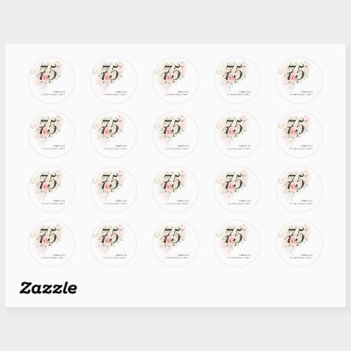 Botanical Floral 75th Birthday Party Classic Round Sticker | Zazzle