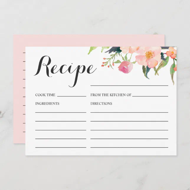 Botanical Floral Bridal Shower Recipe Card | Zazzle