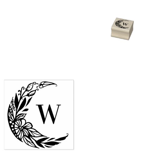 Botanical Floral Crescent Moon Custom Monogram Rubber Stamp | Zazzle