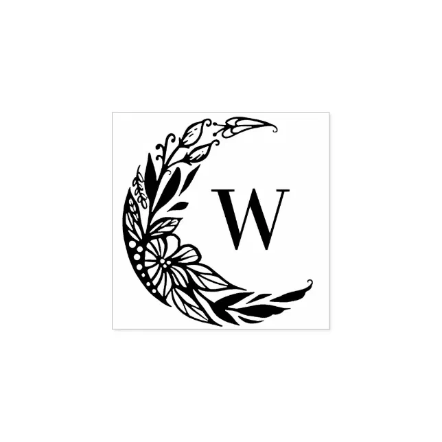 Botanical Floral Crescent Moon Custom Monogram Rubber Stamp | Zazzle