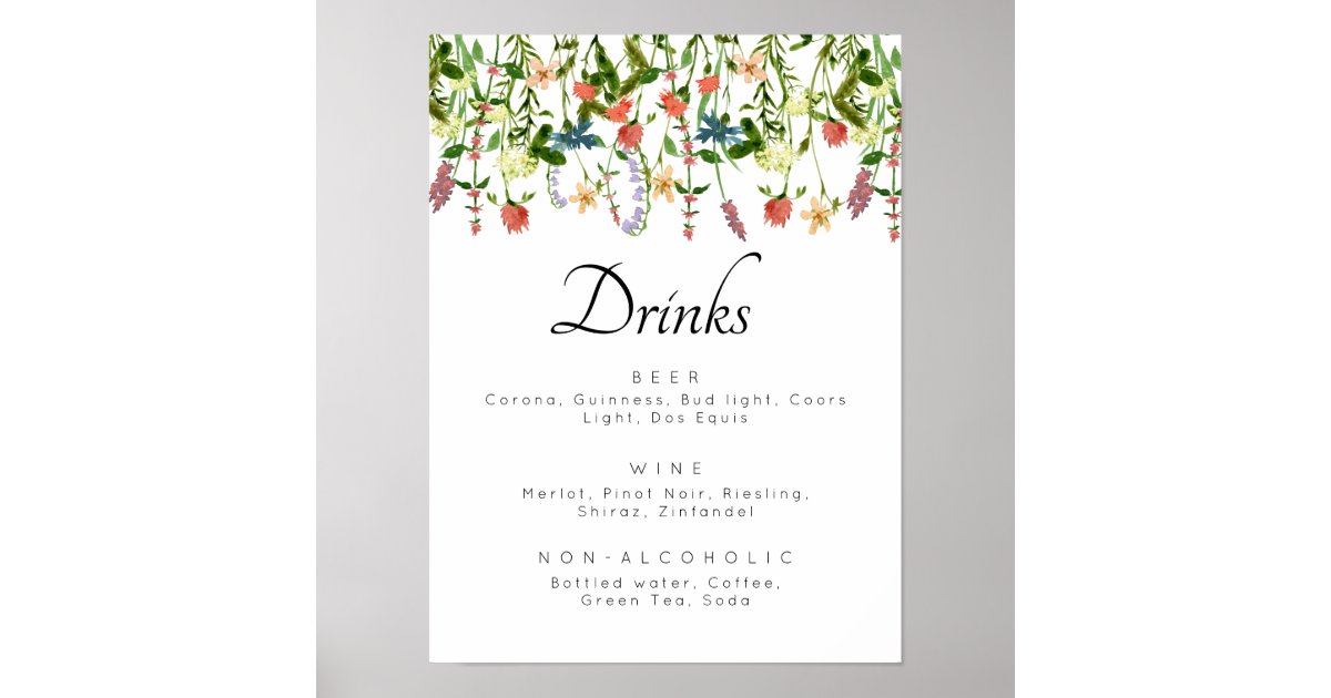 Botanical Floral Drink Menu Poster | Zazzle