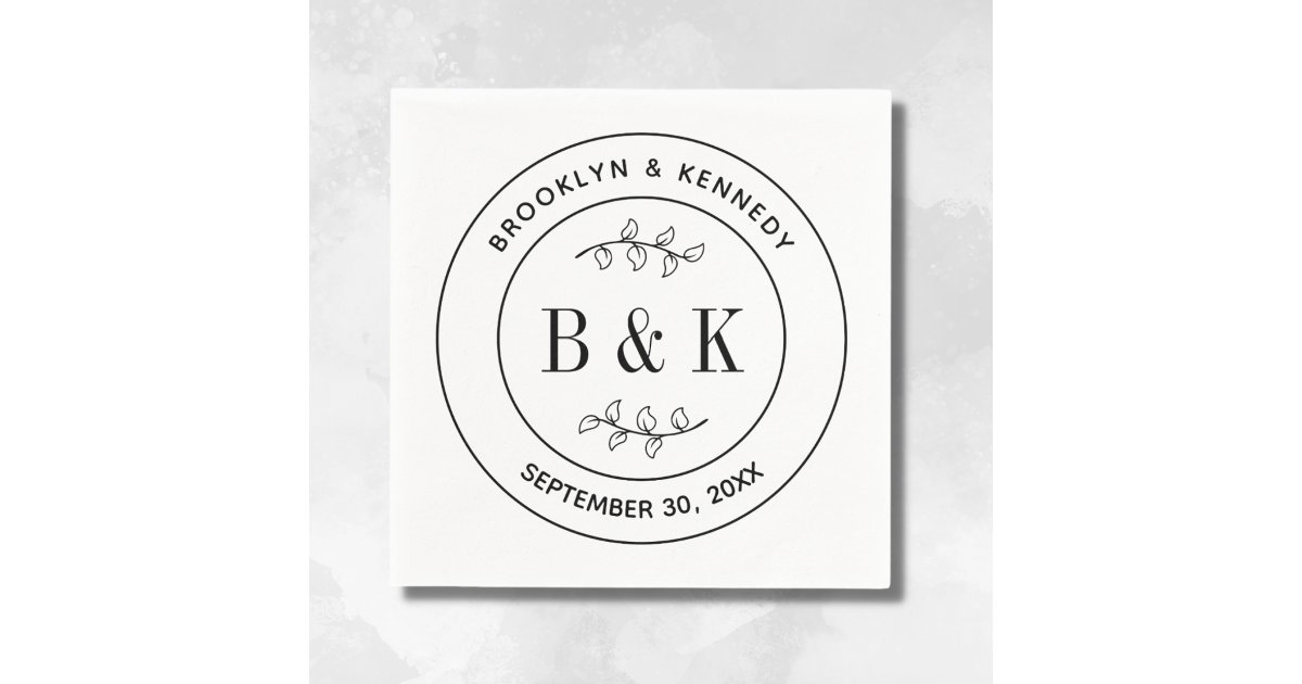 Botanical Floral Fun Monogram Wedding Couple Name Napkins | Zazzle