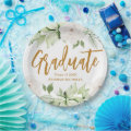 Botanical Floral Graduate Script Graduation White Paper Plates | Zazzle