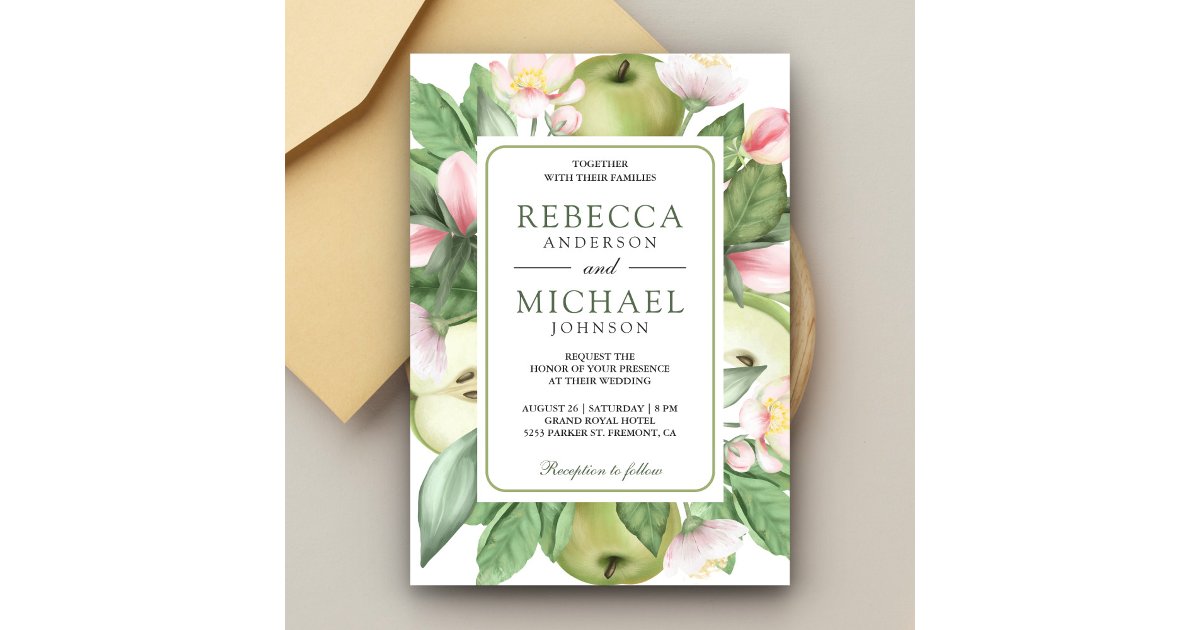 Botanical Floral Green Apple Orchard Wedding Invitation | Zazzle