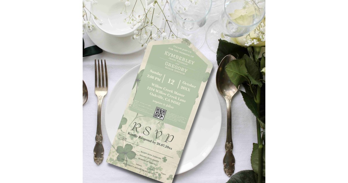Botanical Floral Green Chartreuse Irish QR Code All In One Invitation ...