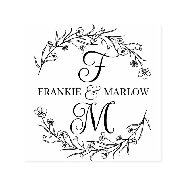Botanical Floral Monogram Custom Wedding Logo Self-inking Stamp | Zazzle