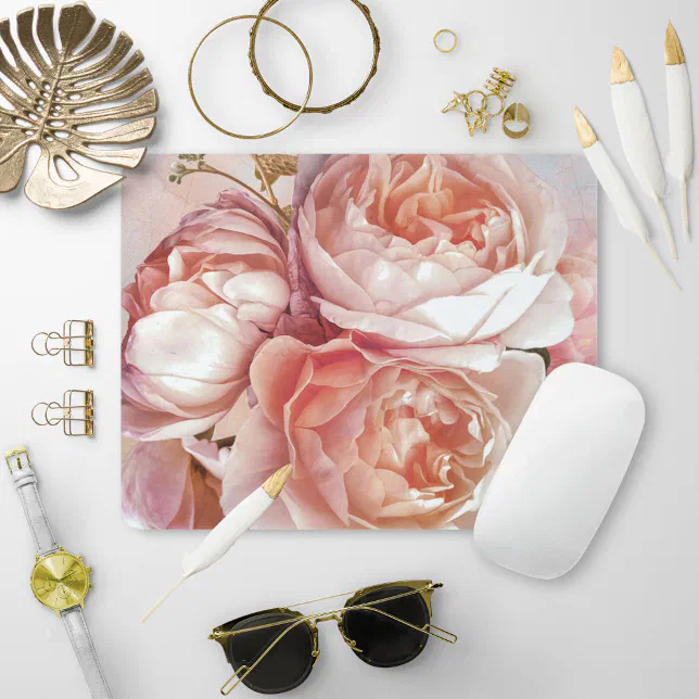 Botanical Floral Peony Blush Pink Rose Mouse Pad | Zazzle