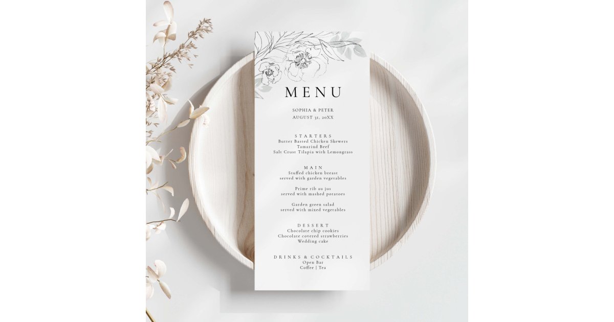 Botanical Floral Sketch Menu | Zazzle