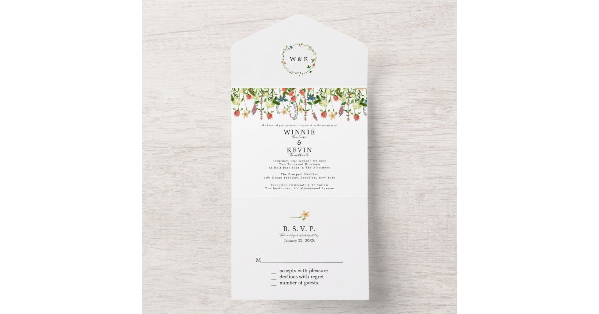 Botanical Floral Wedding All In One Invitation | Zazzle