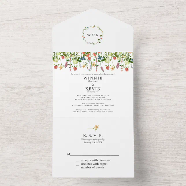 Botanical Floral Wedding All In One Invitation | Zazzle