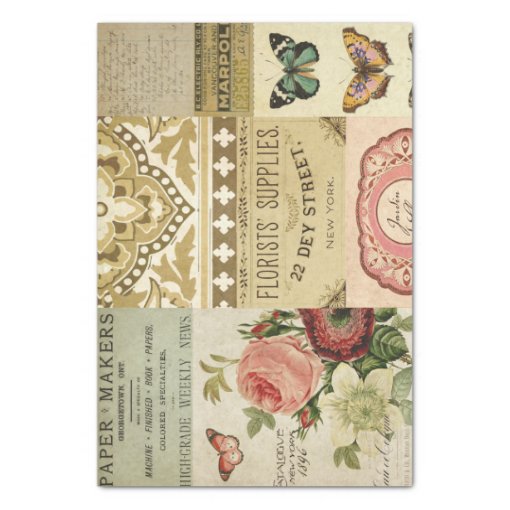Botanical Flowers and Vintage Ephemera Decoupage Tissue Paper | Zazzle