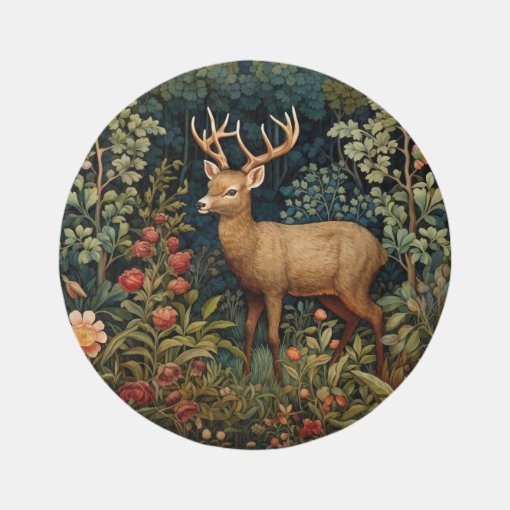 Botanical Forest Deer William Morris Inspired Art Rug | Zazzle