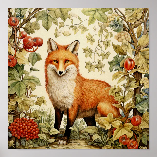 Botanical Fox Woodland Animal Art Poster | Zazzle