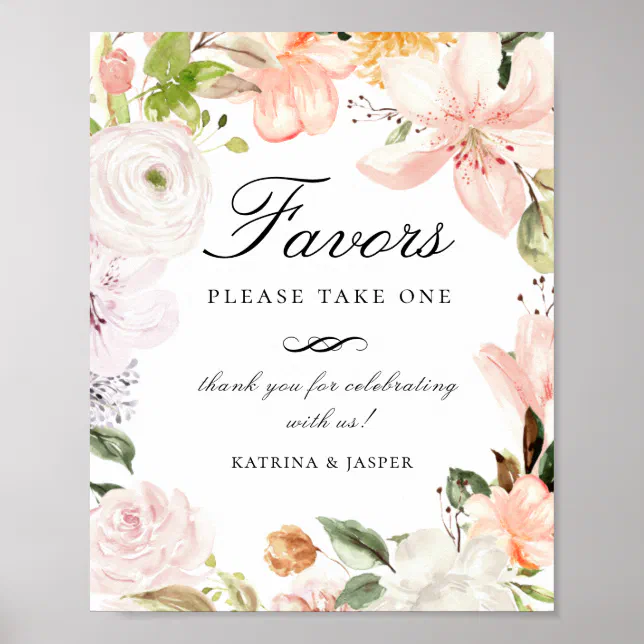 Botanical Garden Pastel Floral Favor Wedding Sign | Zazzle