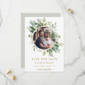 Botanical Gold Green Wreath Wedding Photo Save The Date | Zazzle