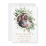 Botanical Gold Green Wreath Wedding Photo Save The Date | Zazzle