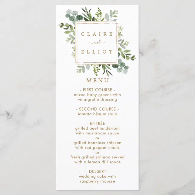 Botanical Gold Greenery Menu Card | Zazzle