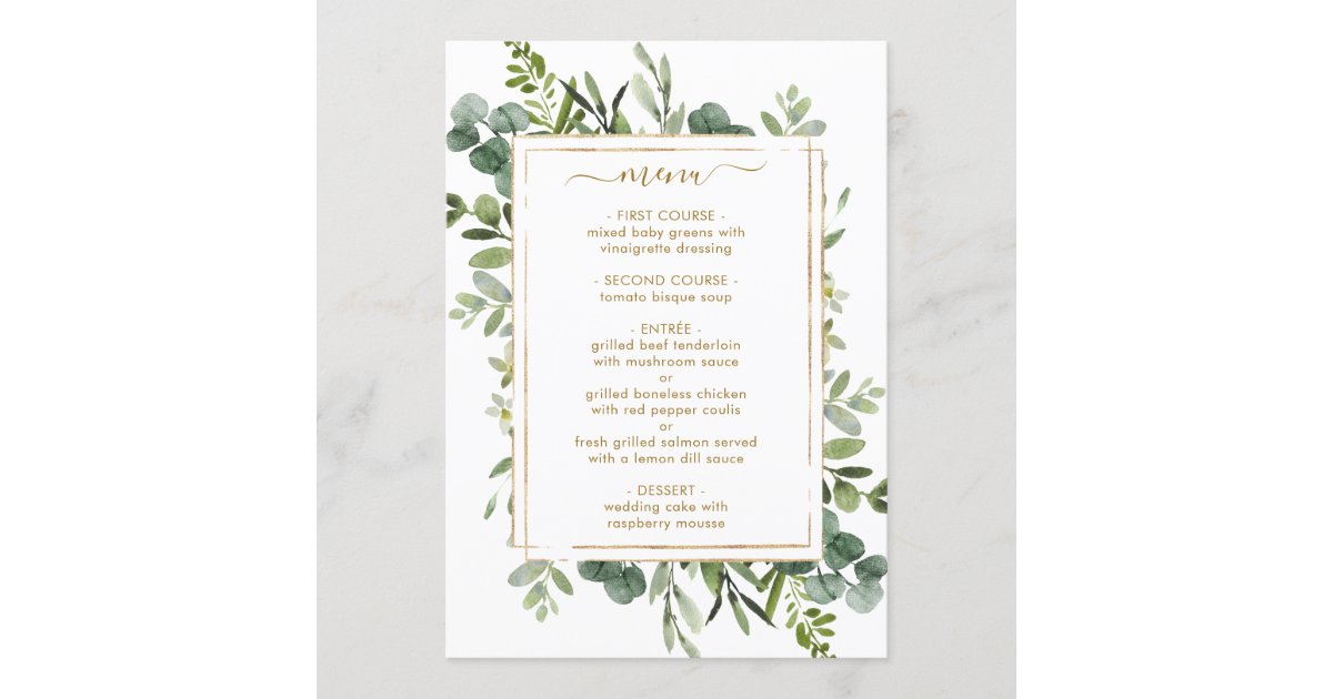 Botanical Gold Greenery Menu Card | Zazzle