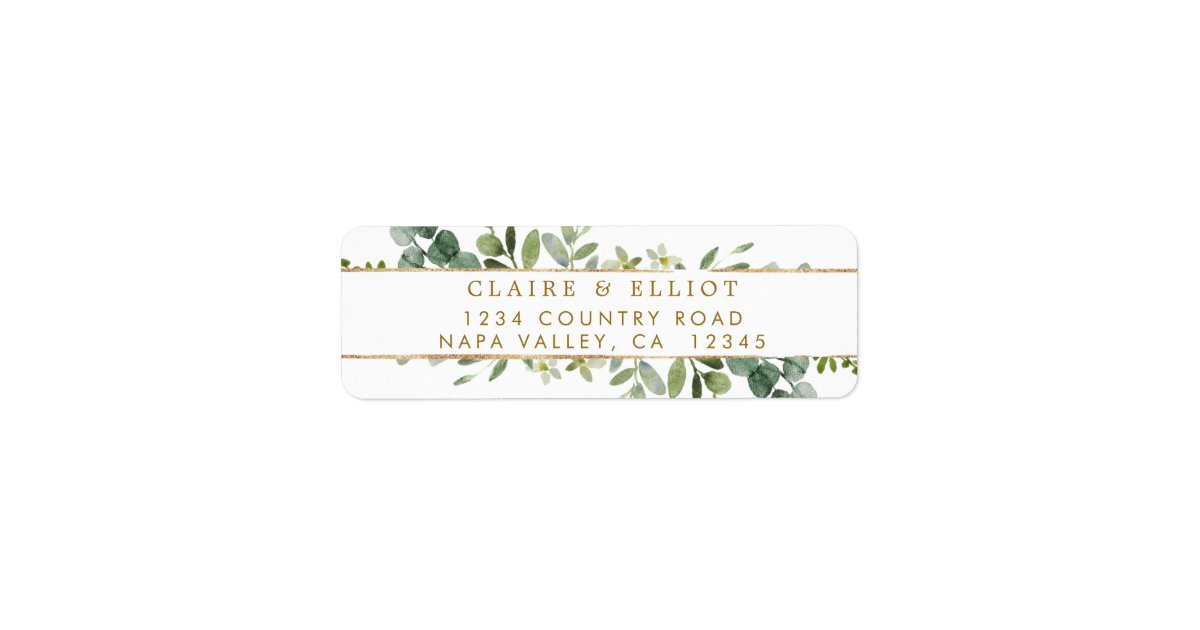 Botanical Gold Greenery Return Address Label | Zazzle