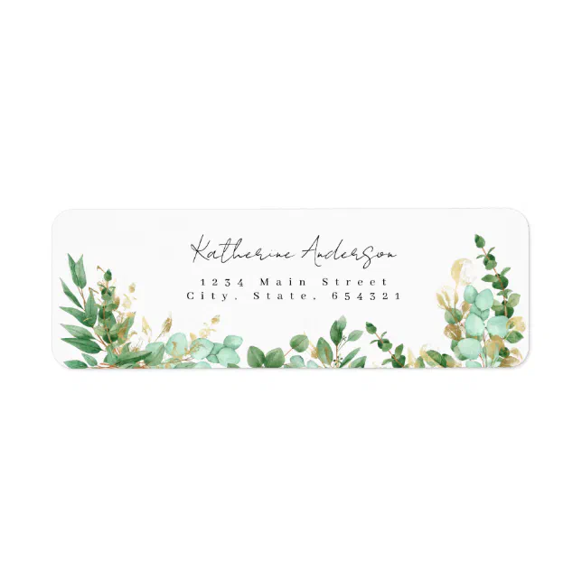 Botanical Gold Greenery Return Address Label | Zazzle