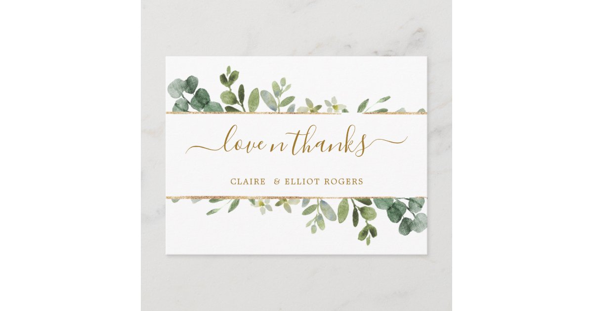 Botanical Gold Greenery Thank You Postcard | Zazzle