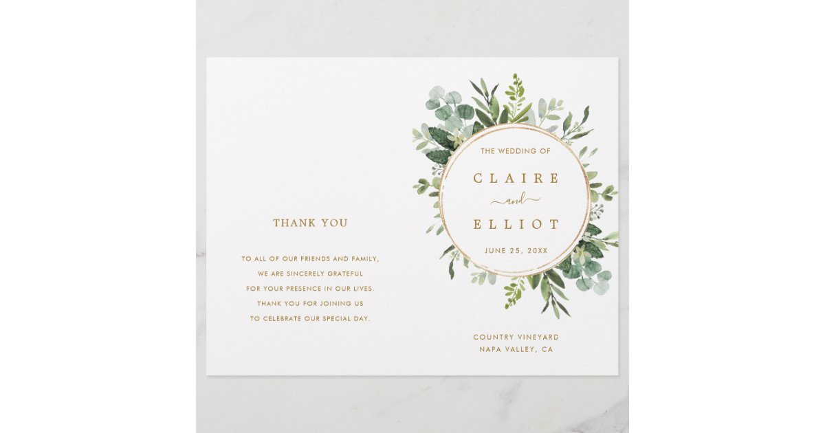 Botanical Gold Greenery Wedding Ceremony Program | Zazzle