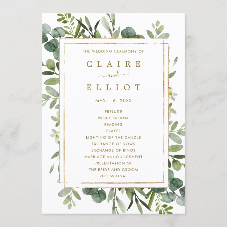 Botanical Gold Greenery Wedding Ceremony Program | Zazzle