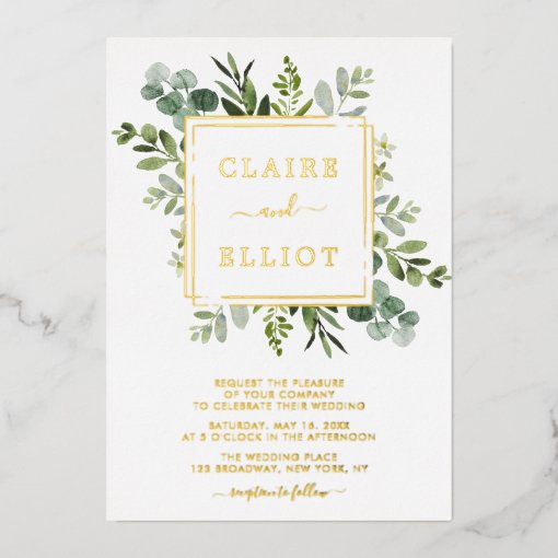 Botanical Gold Greenery Wedding Foil Invitation | Zazzle