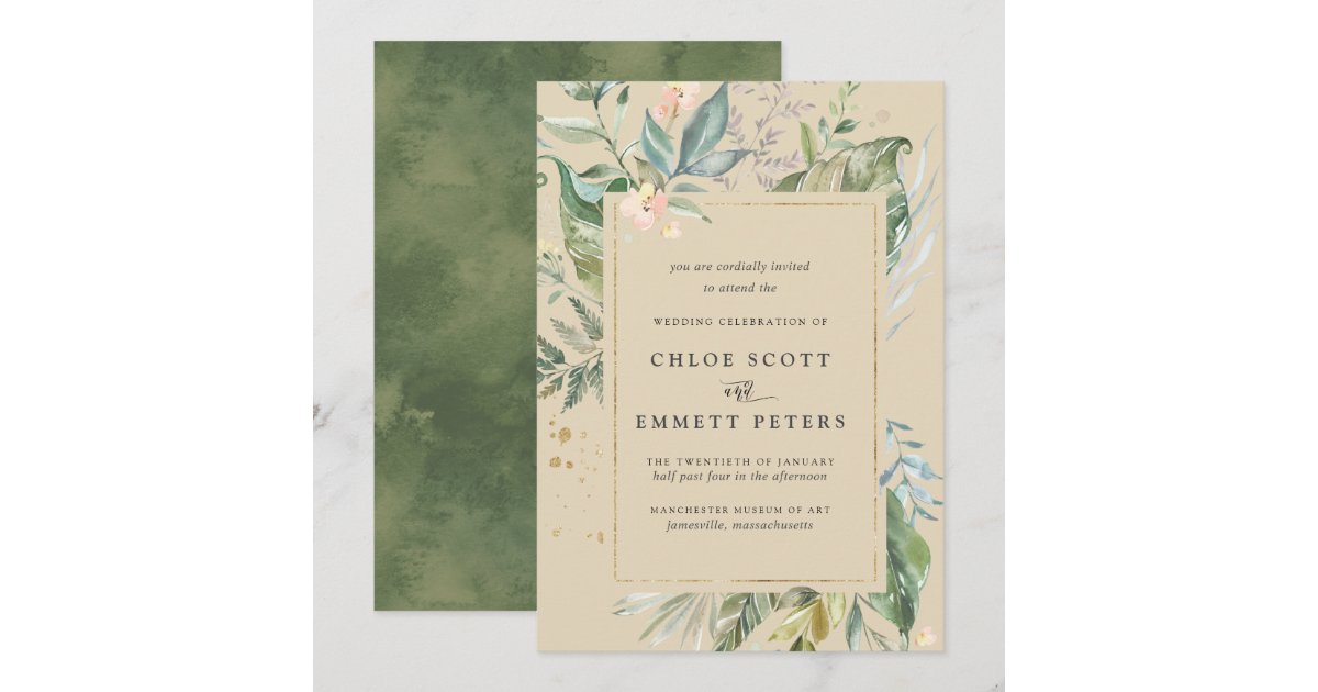 Botanical Gold Greenery Wedding Invitation | Zazzle