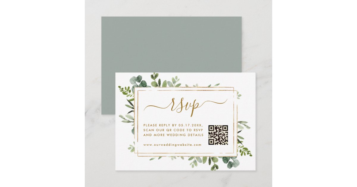 Botanical Gold Greenery Wedding RSVP with QR Code Enclosure Card | Zazzle