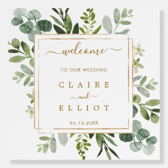 Botanical Gold Greenery Wedding Welcome Foam Board | Zazzle