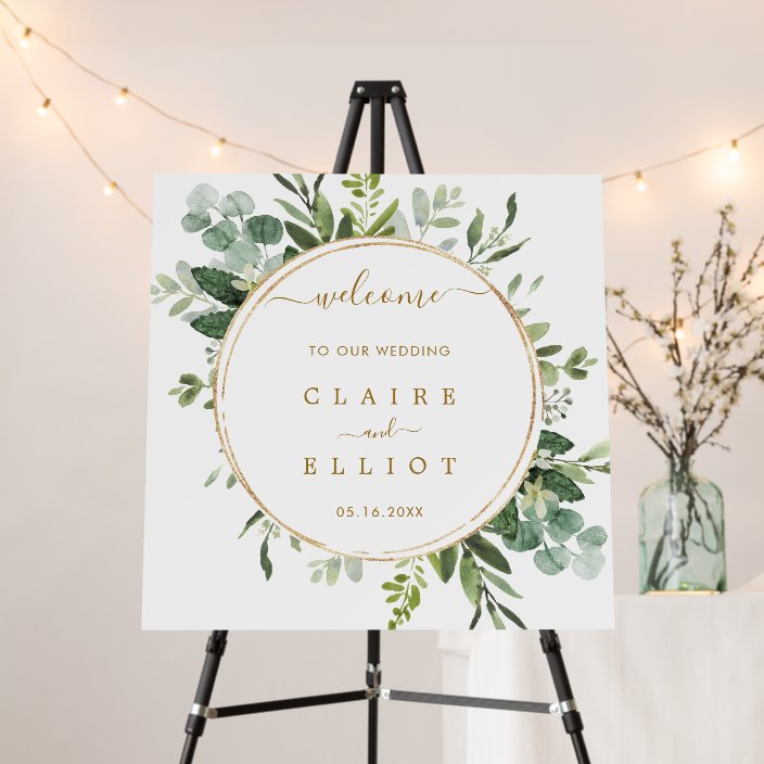 Botanical Gold Greenery Wedding Welcome Foam Board | Zazzle.com