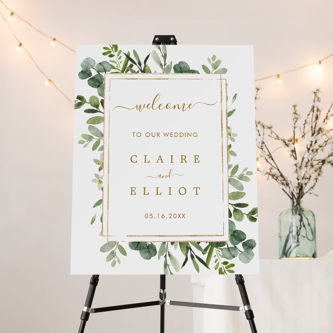 Botanical Gold Greenery Wedding Welcome Foam Board | Zazzle