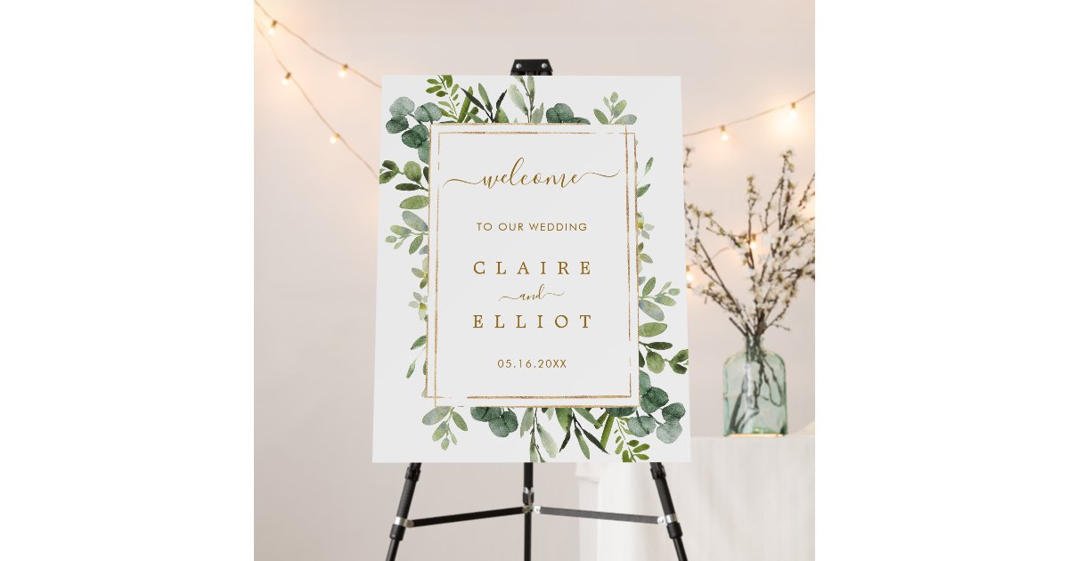 Botanical Gold Greenery Wedding Welcome Foam Board | Zazzle