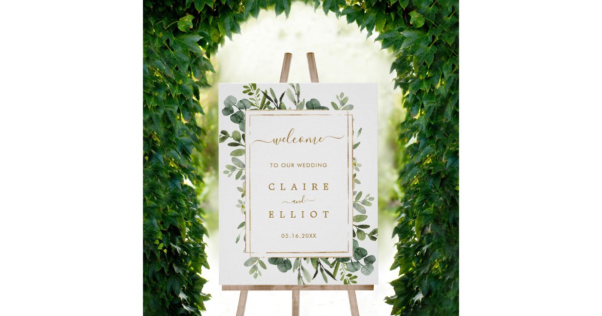 Botanical Gold Greenery Wedding Welcome Foam Board | Zazzle