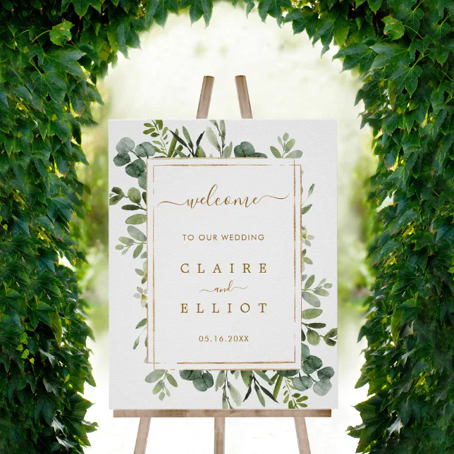 Botanical Gold Greenery Wedding Welcome Foam Board | Zazzle
