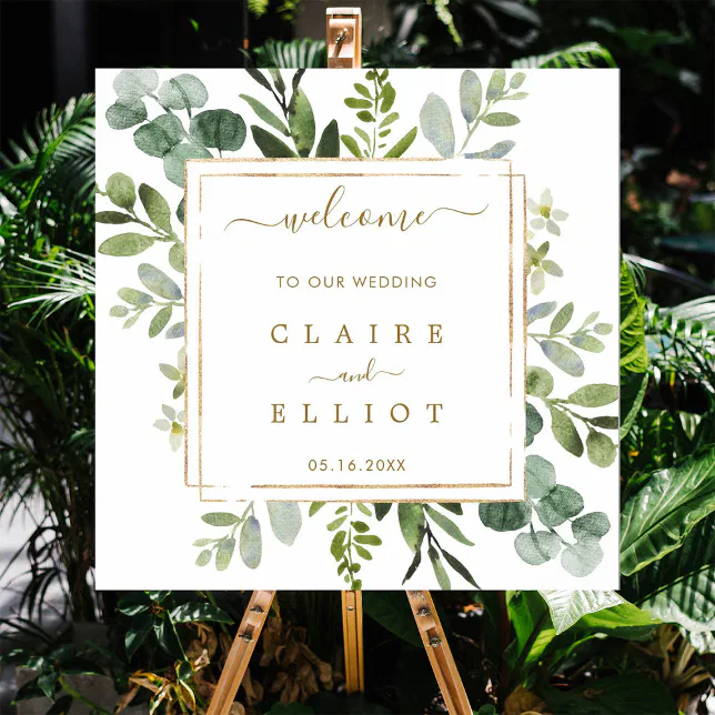 Botanical Gold Greenery Wedding Welcome Foam Board | Zazzle