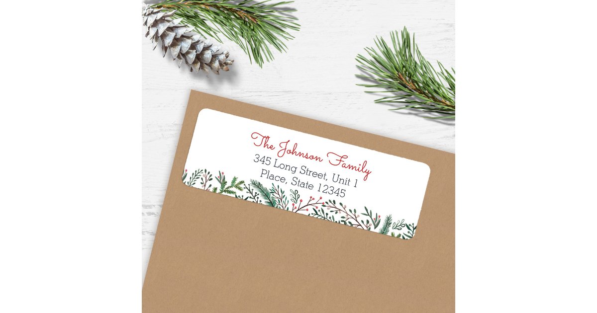 Botanical green Christmas Holiday | Pine Tree Label | Zazzle