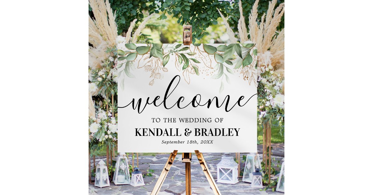 Botanical Green & Gold Wedding Welcome Foam Board | Zazzle