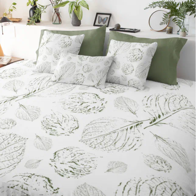 Botanical Green Simple textured leaves pattern Duvet Cover | Zazzle