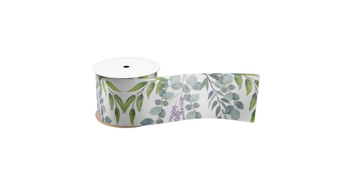 Botanical Green Stems Eucalyptus Branches Wedding Satin Ribbon | Zazzle