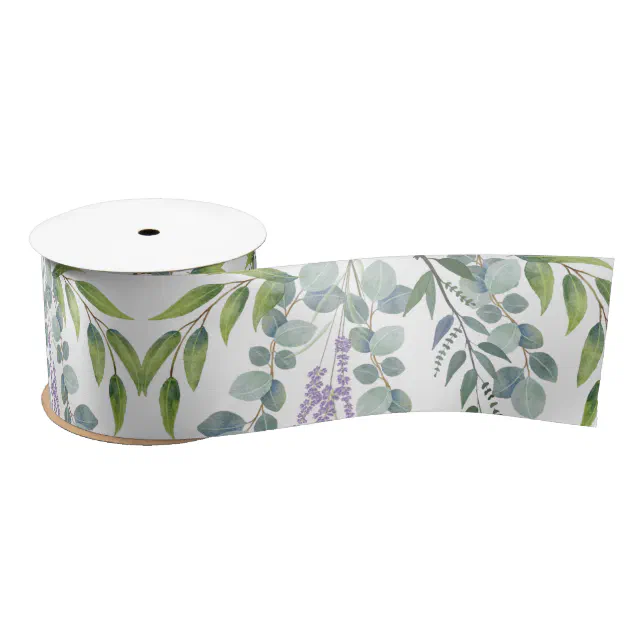 Botanical Green Stems Eucalyptus Branches Wedding Satin Ribbon | Zazzle