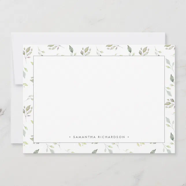 Botanical Green Watercolor Leaves Pattern Note Card | Zazzle