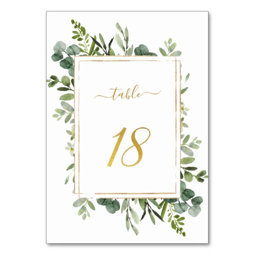 Botanical Green Wedding Gold Glitter Number 18, Table Number | Zazzle