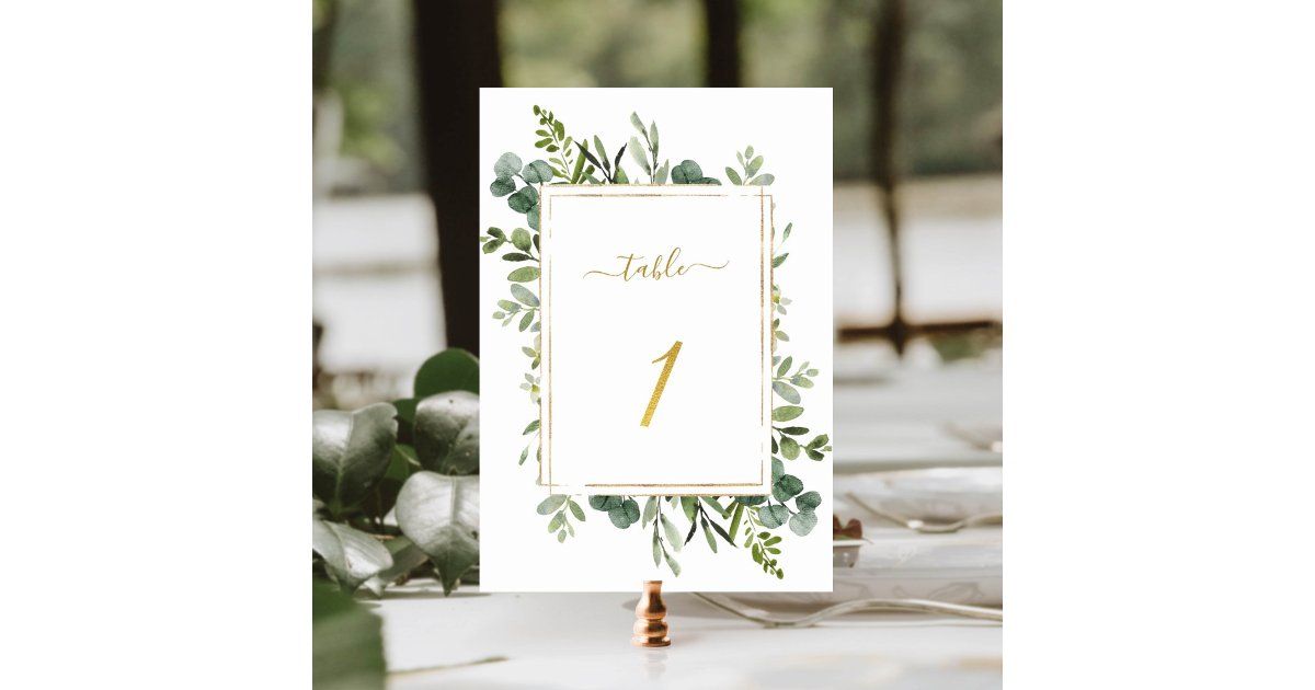 Botanical Green Wedding Gold Glitter Number 1, Table Number | Zazzle