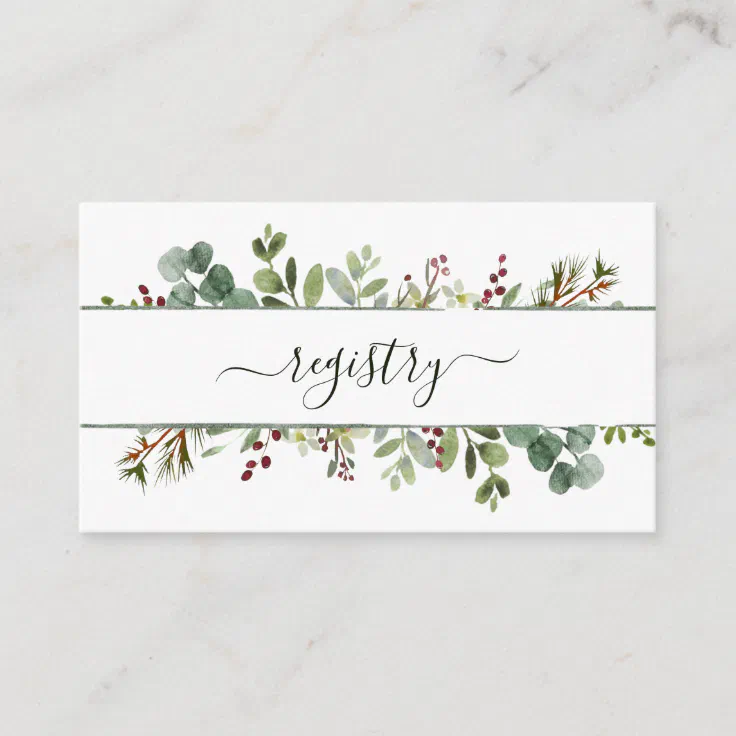 Botanical Greenery Christmas Wedding Registry Enclosure Card | Zazzle