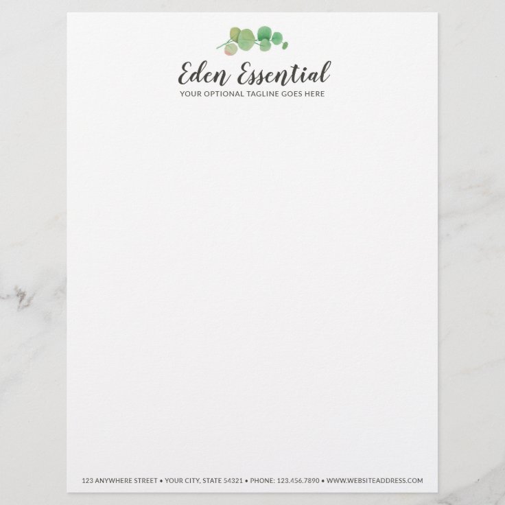 Botanical Greenery Eucalyptus Leaves Minimalist Letterhead | Zazzle