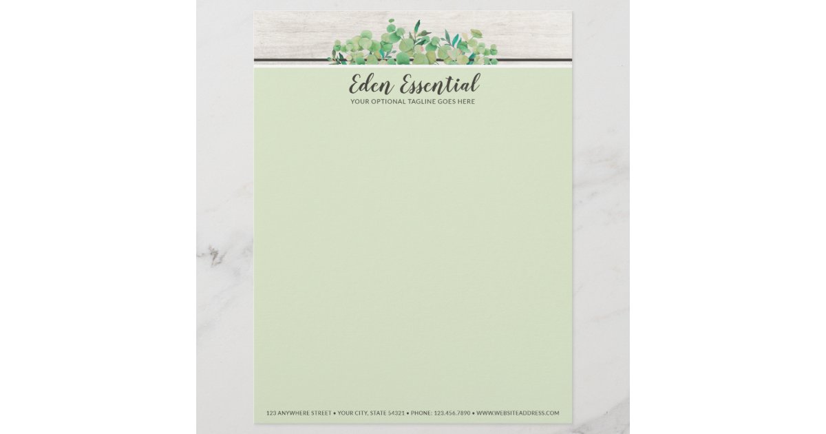 Botanical Greenery Eucalyptus & Rustic Wood Eco Letterhead | Zazzle